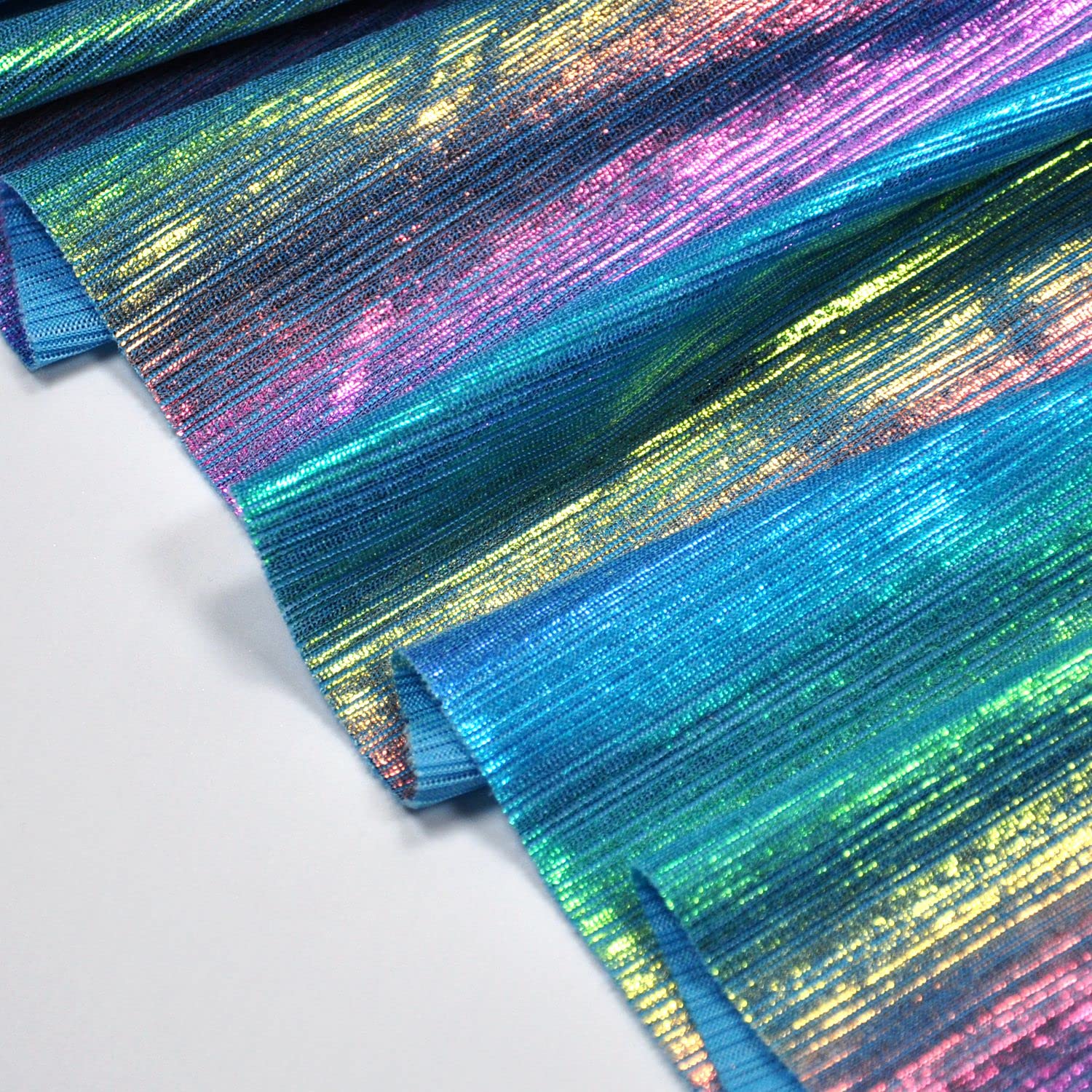 Shining Iridescent Hologram Laser Fabric Knit Crepe 58" Wide for Cloth Craft Upholstery by 2 Yards (72inch Sky)