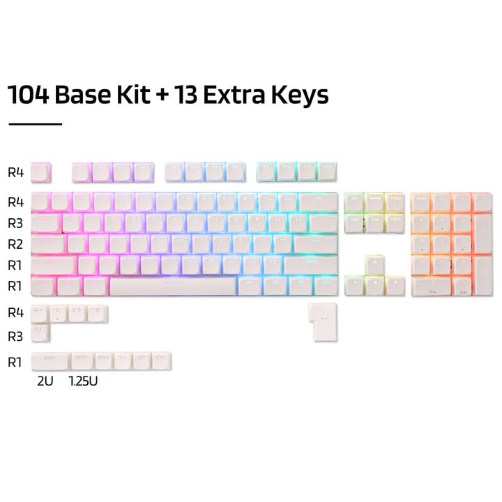 LTC LavaCaps PBT Double Shot 116-Key Pudding Keycaps Set, Translucent XDA Profile for ISO & ANSI Layout 61/68/84/87/104 Keys Mechanical Keyboard, with Keycap Puller - (Only Keycaps), White