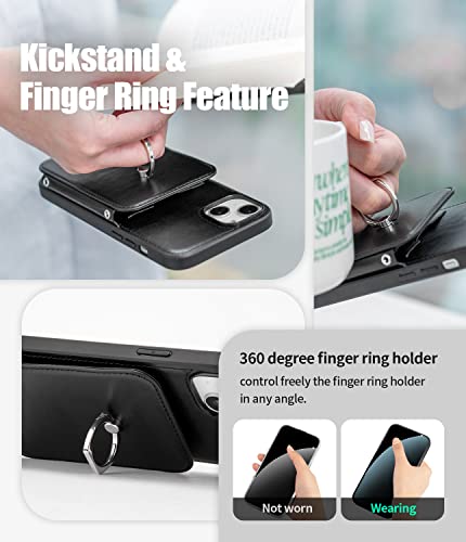 GOOSPERY Rich-Fit iPhone 14 Plus Crossbody Wallet Case for iPhone 14 Plus Case [Strap Included] with Card Holder Lanyard Magnetic Clasp [Kickstand Ring] Heavy Duty Protection, Black