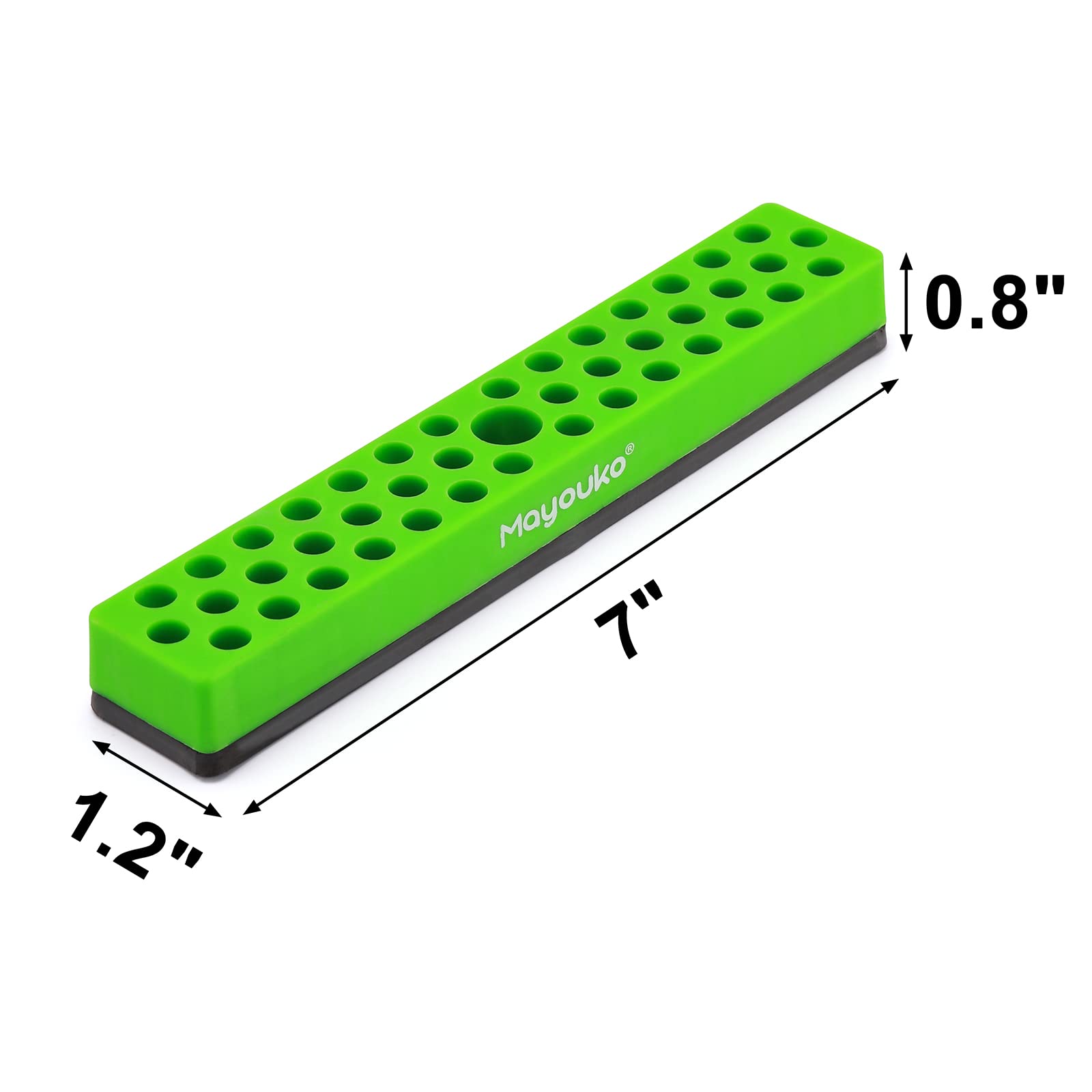 Mayouko 1/4" Magnetic Hex Bit Holder Rack Organizer, 43 Holes, 1/4-Inch Drill Bit Holder, Green, 2 Racks, Magnetic Bit Holder with Magnet Base for Screwdriver Bits