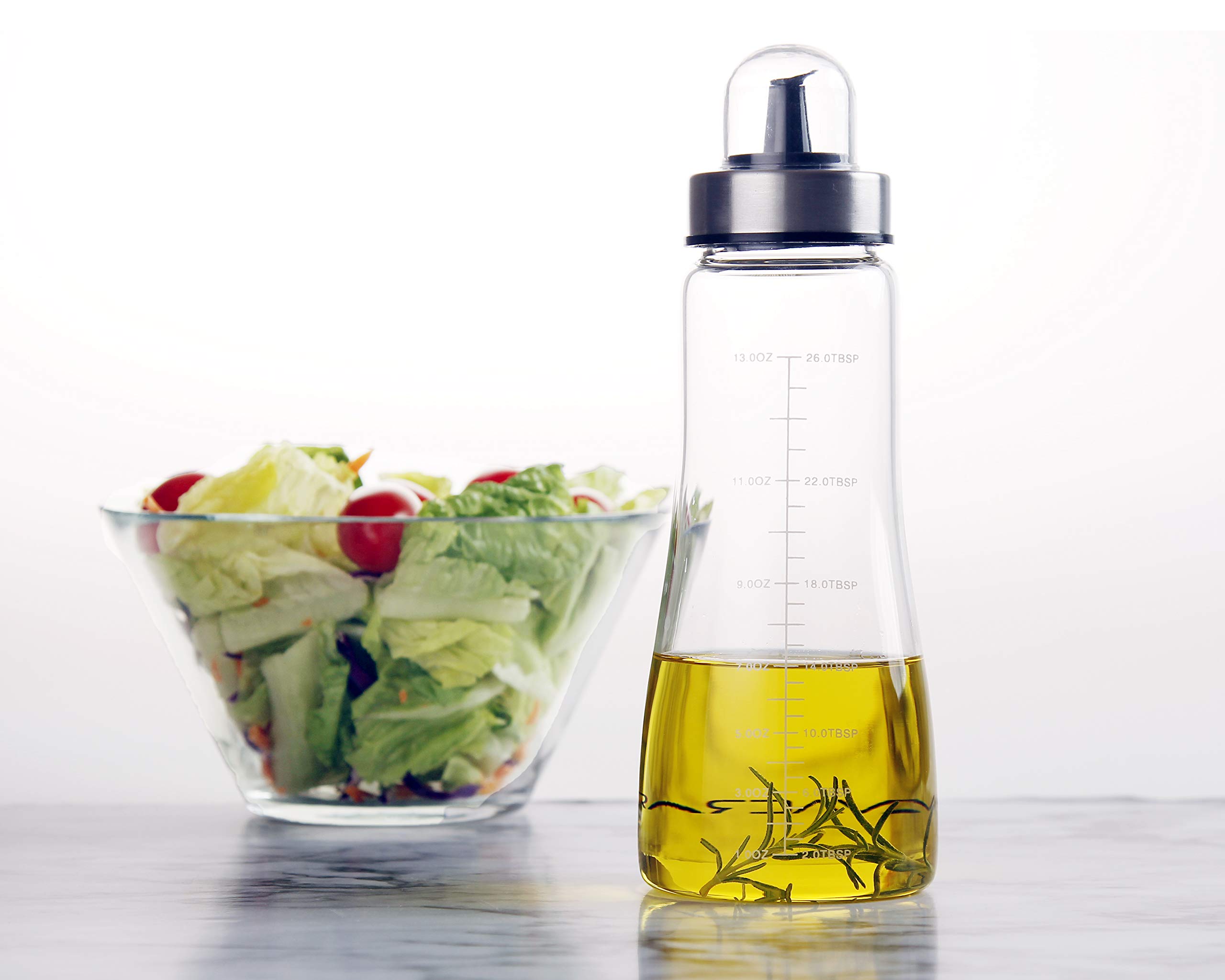 AVACRAFT Glass Oil Dispenser, Modern Olive Oil Dispenser Bottle, Measurement Marks, Easy Refill and Cleaning, Oil and Vinegar Dispenser, 14.2 Oz (OC1)