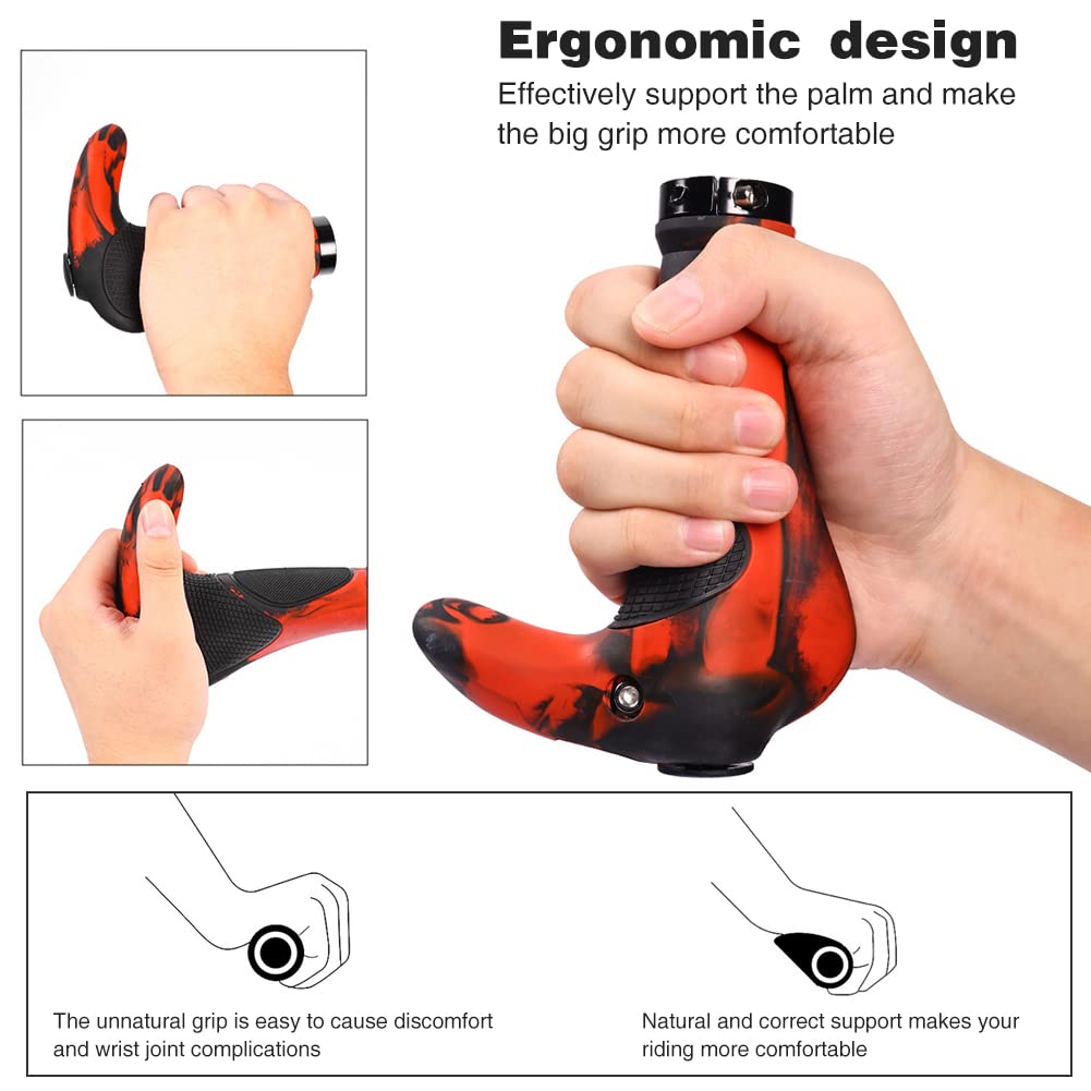 Bike Handlebar Grips,MoreChioce Non-Slip Rubber Handlebar Grip Lock on Grip Ergonomic Design Bicycle Grips Shock Absorbing Bike Handle Grips for Mountain Bike,Road Bike,Folding Bike,Red,Claw Shape