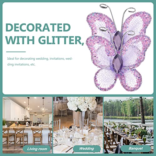 Sheer Mesh Wire Glitter Butterfly, Wedding Decorative Butterflies Decors with Gem, Craft Organza Butterflies for DIY Craft Wedding Home Decor, 50pcs