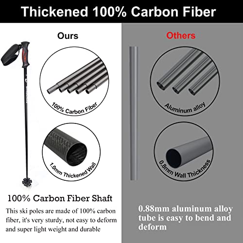 BINGENUO Ski Poles Pair Graphite Carbon Composite - Thickened Tube Wall Ski Pole for Men, Women,47.3 inches,Red