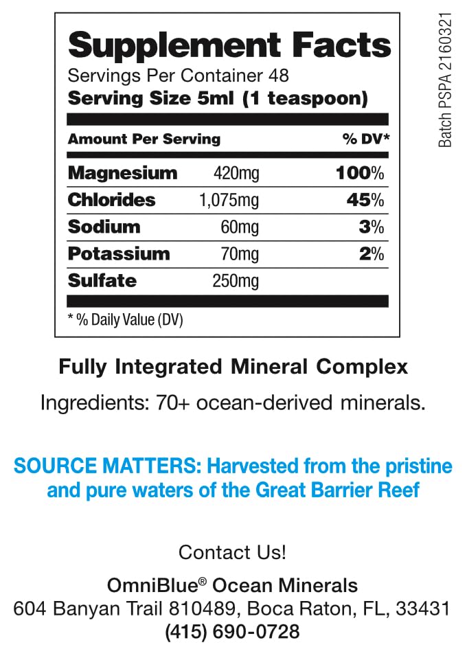 OmniBlue Ocean Minerals | 100% Natural Solar-Harvested Ocean Electrolytes | All Required Macro and Trace Minerals | Not Lab-Made | No Additives … (8 oz.)