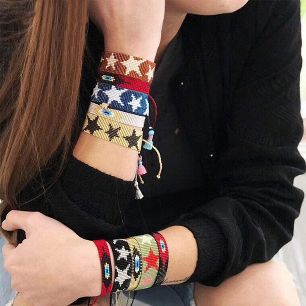 BALIBALI Handmade 100% Authentic Seed Beads Bracelet Woven Stars Statement Tassel Bangles Boho Jewelry for Women