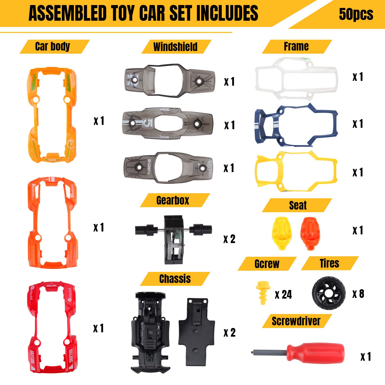Minxuan Assembly Car Take Apart Race Car Toys for 6 7 8 Year Old Boy DIY STEM Gift Play Set -50PCS