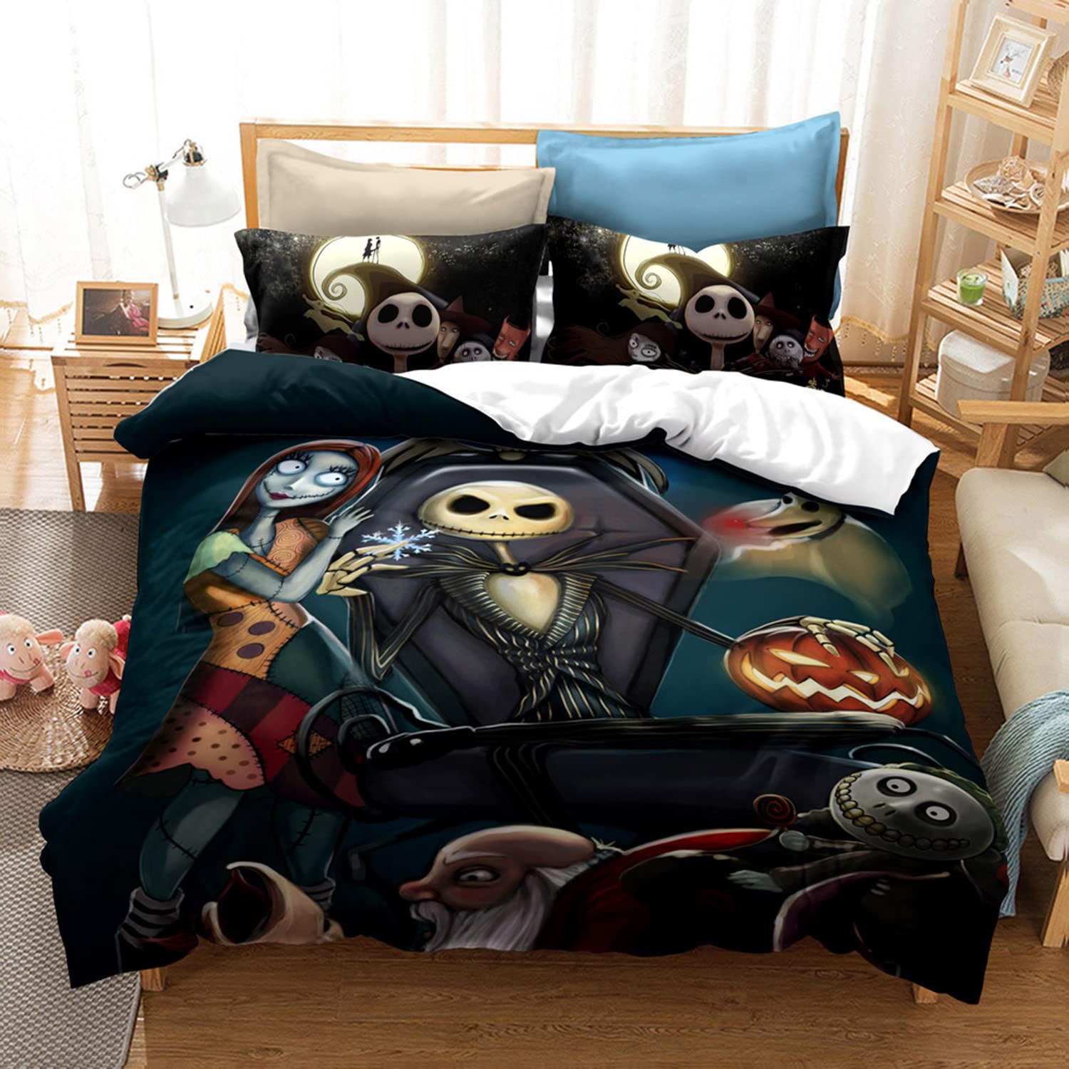 Felu Bedding Duvet Cover Set of Kids, The Nightmare Before Christmas Pattern Comforter Cover Set with 1 Duvet Cover and 1 Pillowcases (Twin Size)