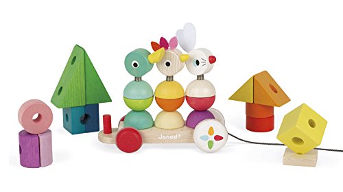 Janod Zigolos Giant 31 Piece Multicolor Wood Pull-Along Train and Stacker β Ages 1+ - J08202