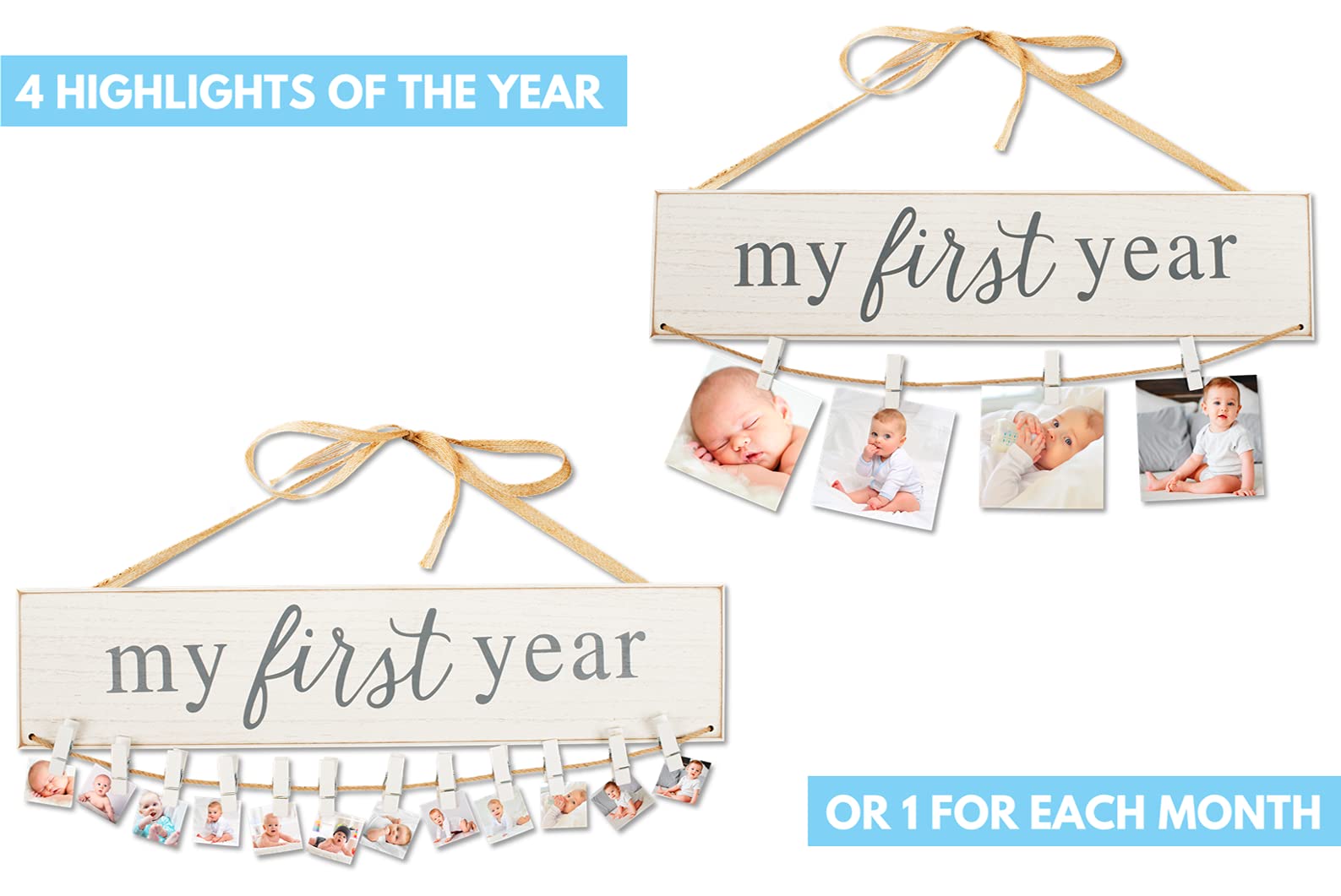 Baby´s First Year Frame | Awesome Gift for Expecting Parents | Hang Picture Frame for Photo Memories | Newborn Keepsake Frame (22 x 5 Inches)