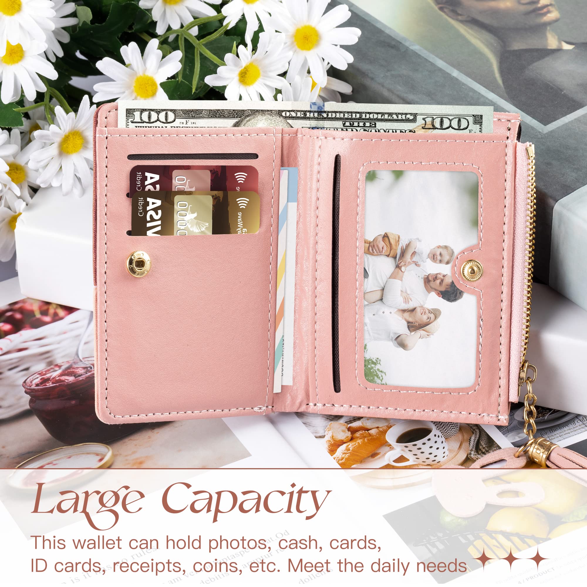MIPAHI Simple Short Women's Zipper Wallet With Tassels,Leather Large-Capacity Card Holder Coin Purse for Women 4.7 * 3.5 * 0.6 inch
