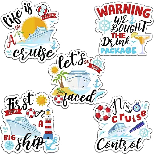 Geiserailie 5 Pcs Cruise Door Magnets Funny Cruise Ship Door Magnets Magnetic Cruise Door Decorations Cruise Door Magnet Stickers for Refrigerator Carnival Fridge Garage, 7.6 x 6.2 Inch (Cute Style)