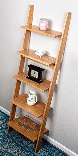 Premium Leaning Ladder Shelf, NO ASSEMBLY REQUIRED, MADE IN THE USA, Beautiful wood finish, Easy setup, Sturdy, Durable, Smooth, Easy to Move and Set Up, Multiple Finish Options (Natural Oak)