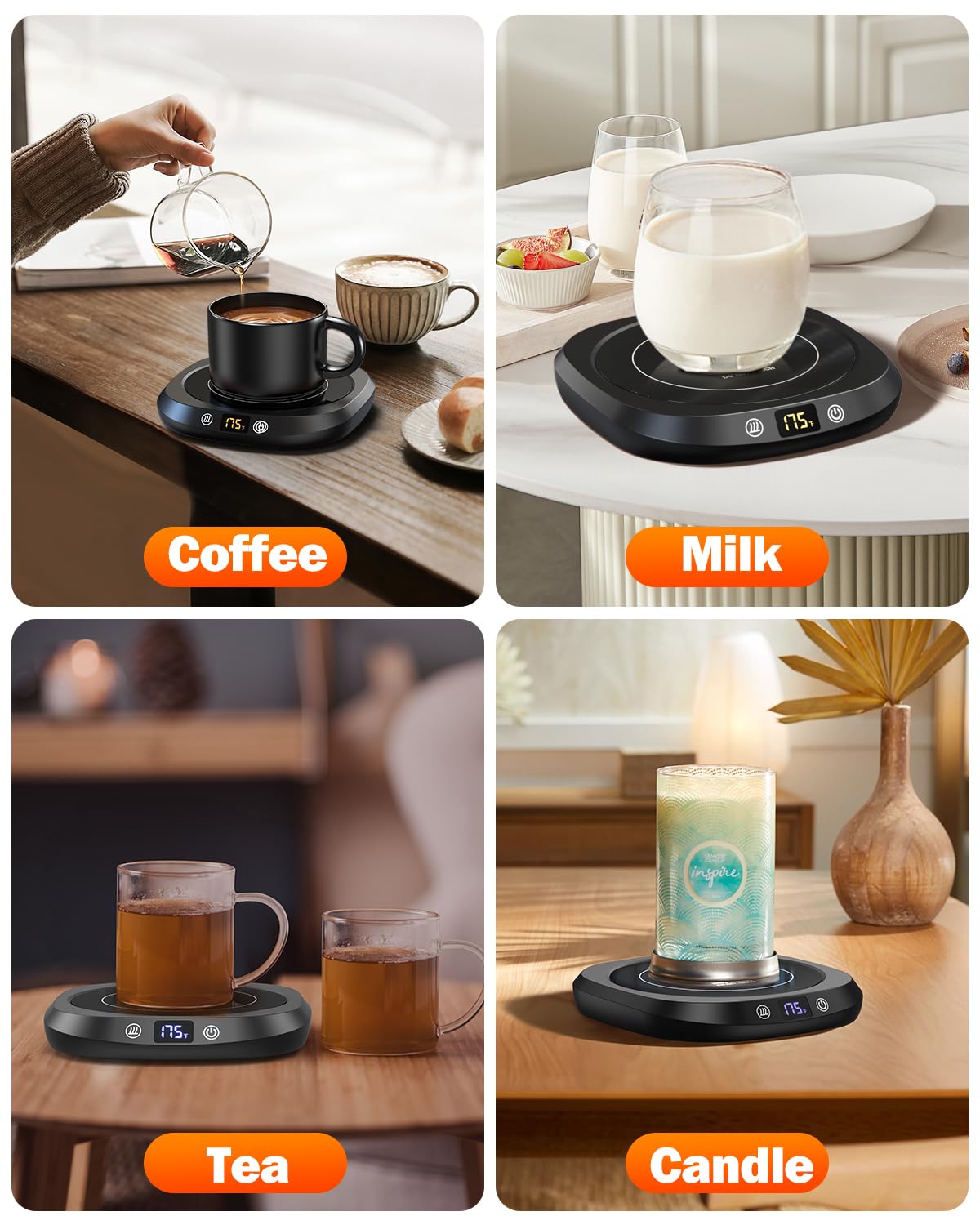 Coffee Mug Warmer -4S Fastest Heating Coffee Cup Warmer for Desk,5 Temp & 1-12H Timer Settings Auto Shutoff Candle Warmer,Ideal Coffee Gift Accessories with Greeting Card Keep Beverages Coffee Warmer