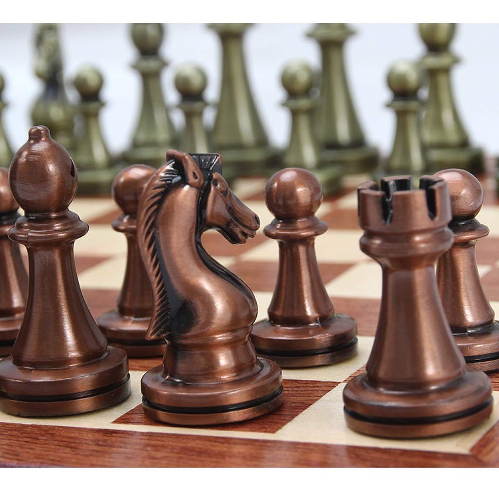 BREWIX Exquisite Chess Set for Adults Collection, Exquisite Bronze Alloy Chess Pieces, Folding Chess Board, Chess for Kids and Adults, Gift for Chess Lovers and Learners Checkerboard