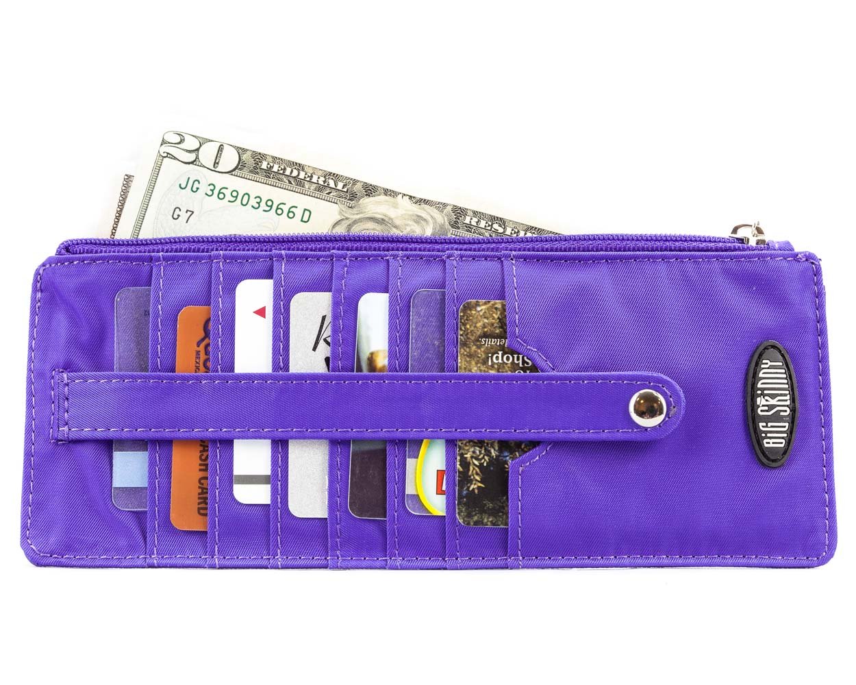 Big Skinny Women's Leather Jaguar Credit Card Slim Wallet, Holds Up to 25 Cards,Lightweight,Slim, Purple