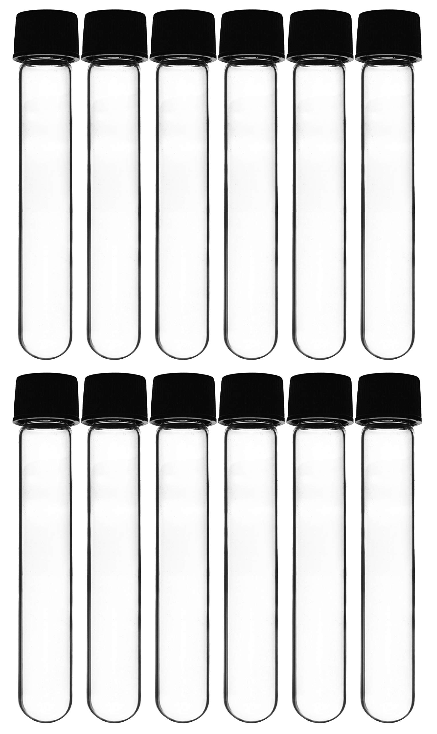 EISCO 12PK Test Tubes, 30ml - Bakelite Screw Cap with Rubber Liner - Borosilicate 3.3 Glass - 3.9" x 1" - Round Bottom - Leak Proof