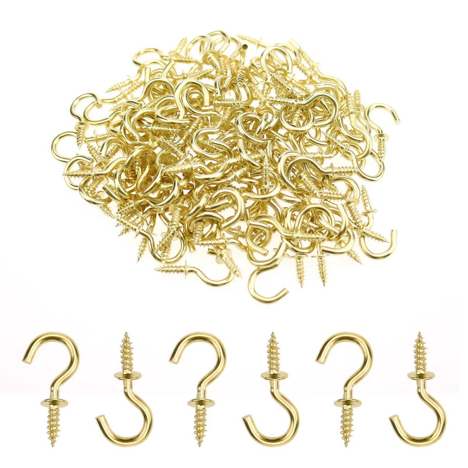 Kukiwhy Mini Ceiling Screw Hooks, 200 Pieces 3/4 Inch Cup Hooks Screw-in Hooks for Hanging Plants Mug Arts Decorations,Gold