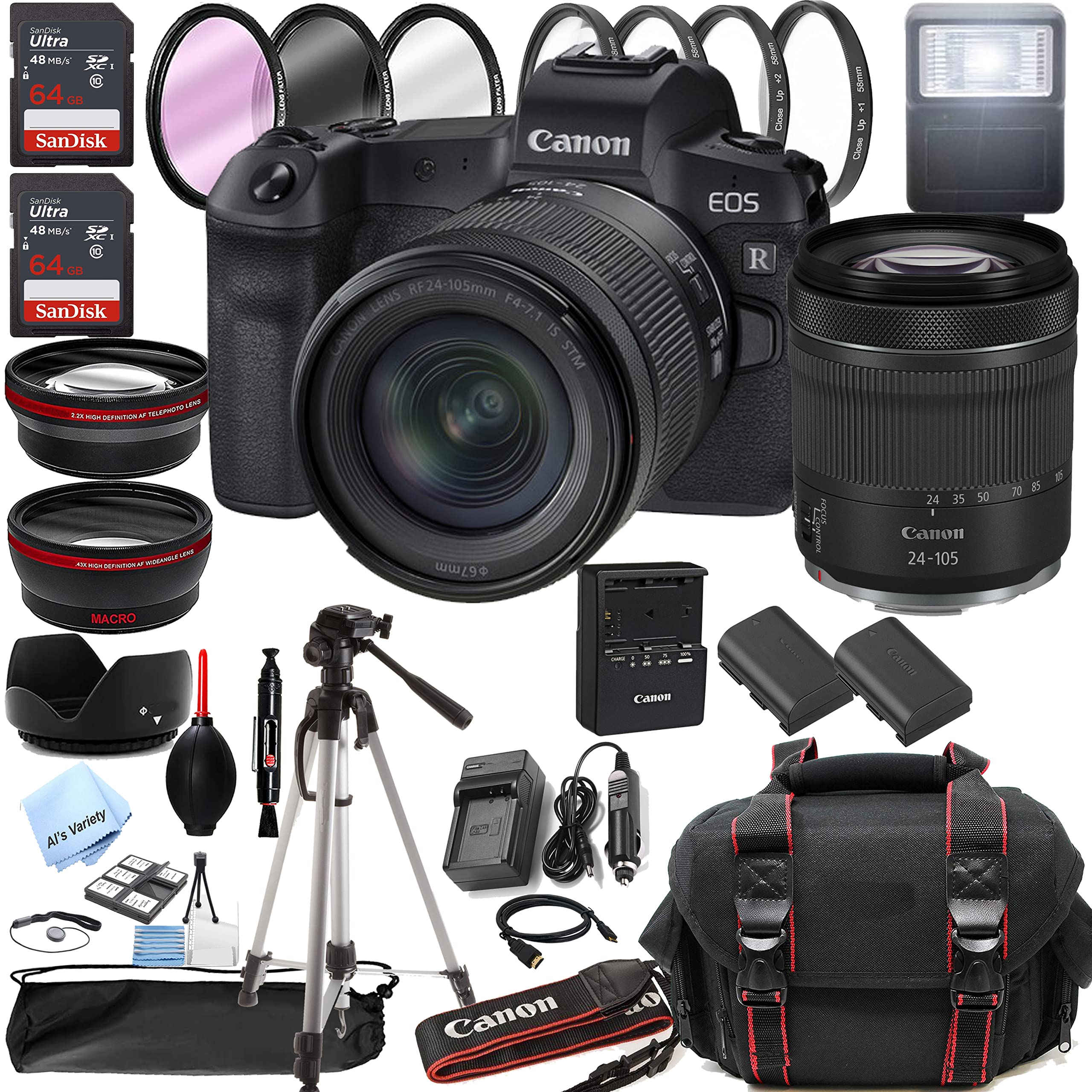 Canon EOS R Mirrorless Digital Camera with RF 24-105mm f/4-7.1 STM Lens + 128GB Memory + Case + Tripod + Filters (38pc Bundle)