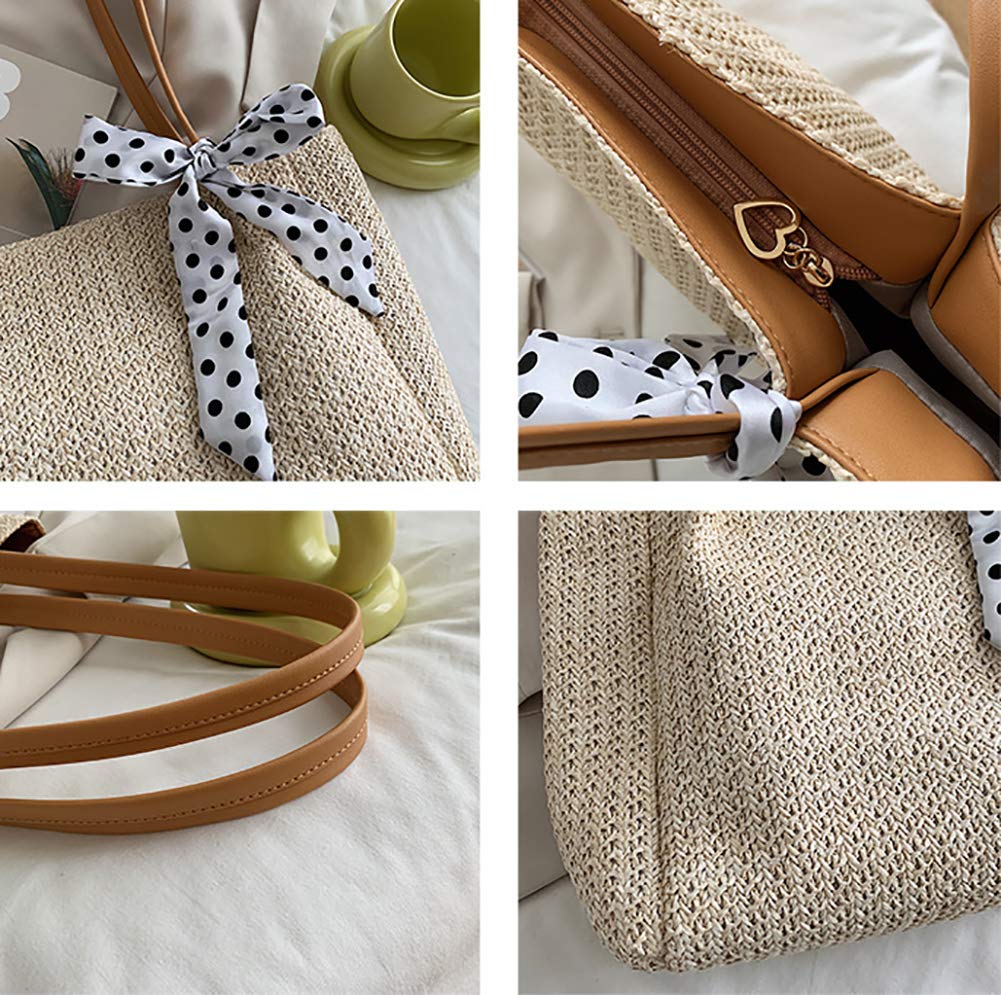 Obosoyo Straw Bags for Women Beach Bags Bowknot Shoulder Bags Straw Purse Summer Woven Bags