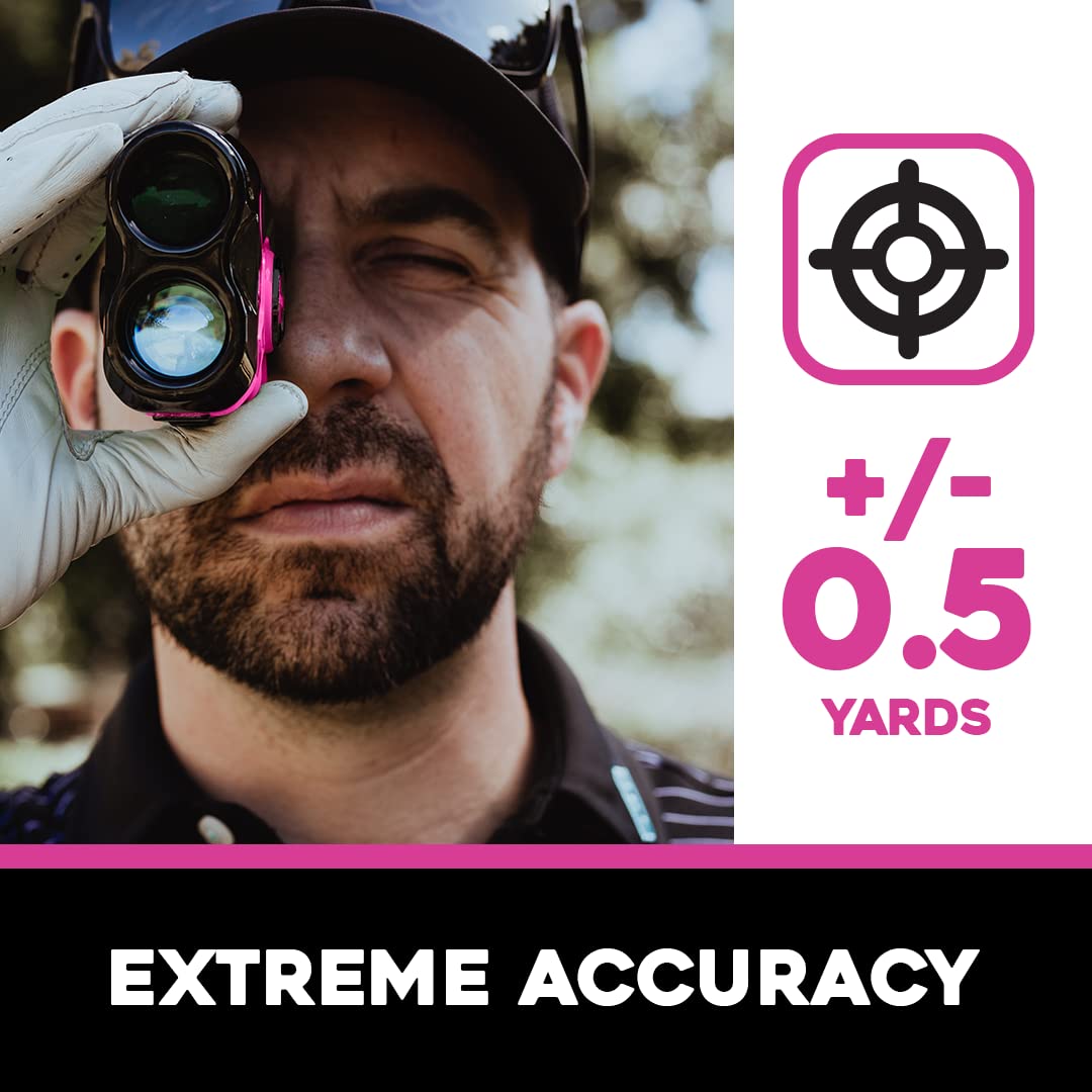 BACK 2 BASICS GOLF | Pro Vision Golf Rangefinder with Slope, 8X Zoom, 800 Yards | Pink | Waterproof Range Finder with 3 Modes | Adjustable Lens | Golf Distance Yardage Device | Premium Golf Gear