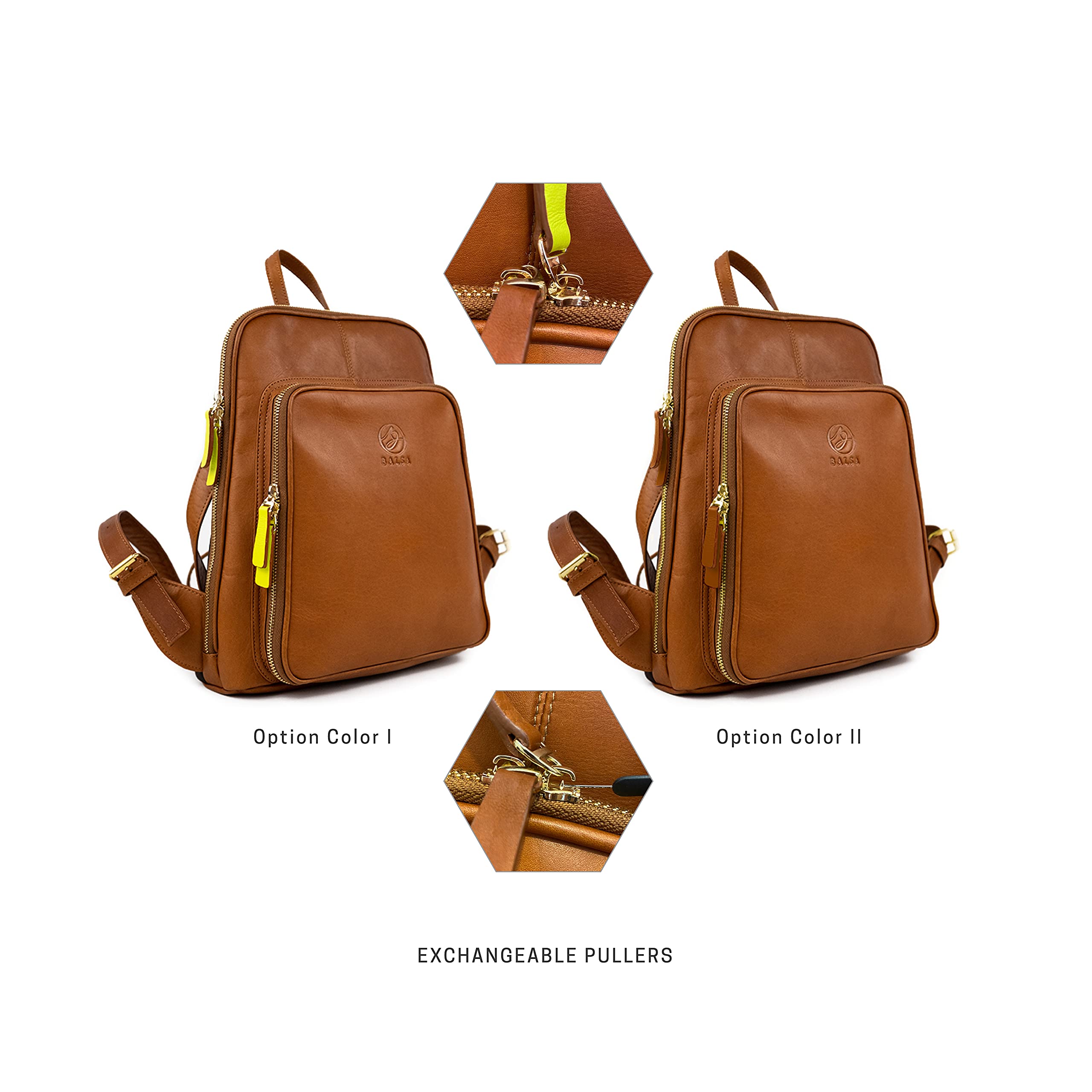 Balsa Real Leather Backpack for Women Slim Bag Purse Tan Black and Brown