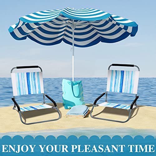 Leitee 2 Pack Low Beach Chairs for Adults Folding Beach Chair Backpack Camping Chair Portable Lightweight Foldable Sand Chair Compact Heavy Duty Aluminum Water Resistant Outdoor Lawn BBQ Beach Travel