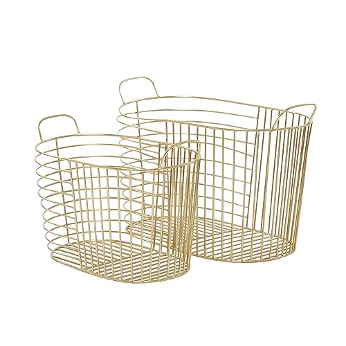 CosmoLiving by Cosmopolitan Metal Round Storage Basket with Handles, Set of 2 20", 17"W, Gold