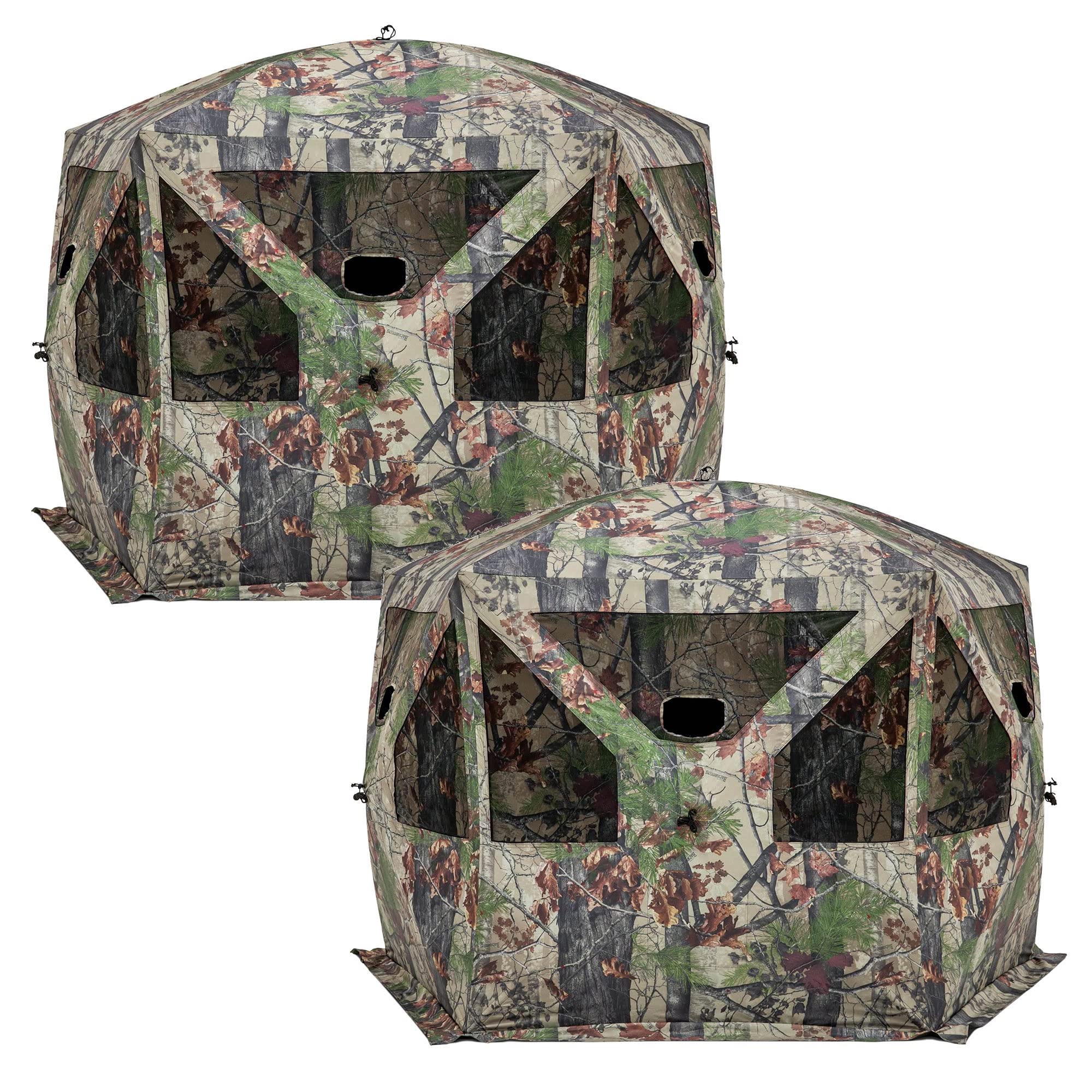 Barronett Blinds Pentagon 4 Person Portable Pop-Up Deer and Turkey Hunting Blind with Low Profile Windows and Gun Ports, Backwoods Camo (2 Pack)