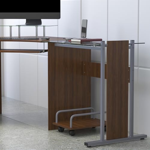 Flash Furniture Teakwood Laminate Corner Desk with Pull-Out Keyboard Tray and CPU Cart