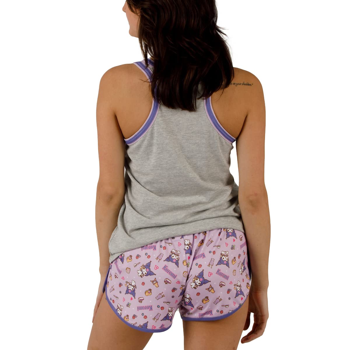 Bioworld Kuromi Milkshake Women's Racer Back Tank Top & Dolphin Lounge Shorts Sleepwear Set-Medium Blue
