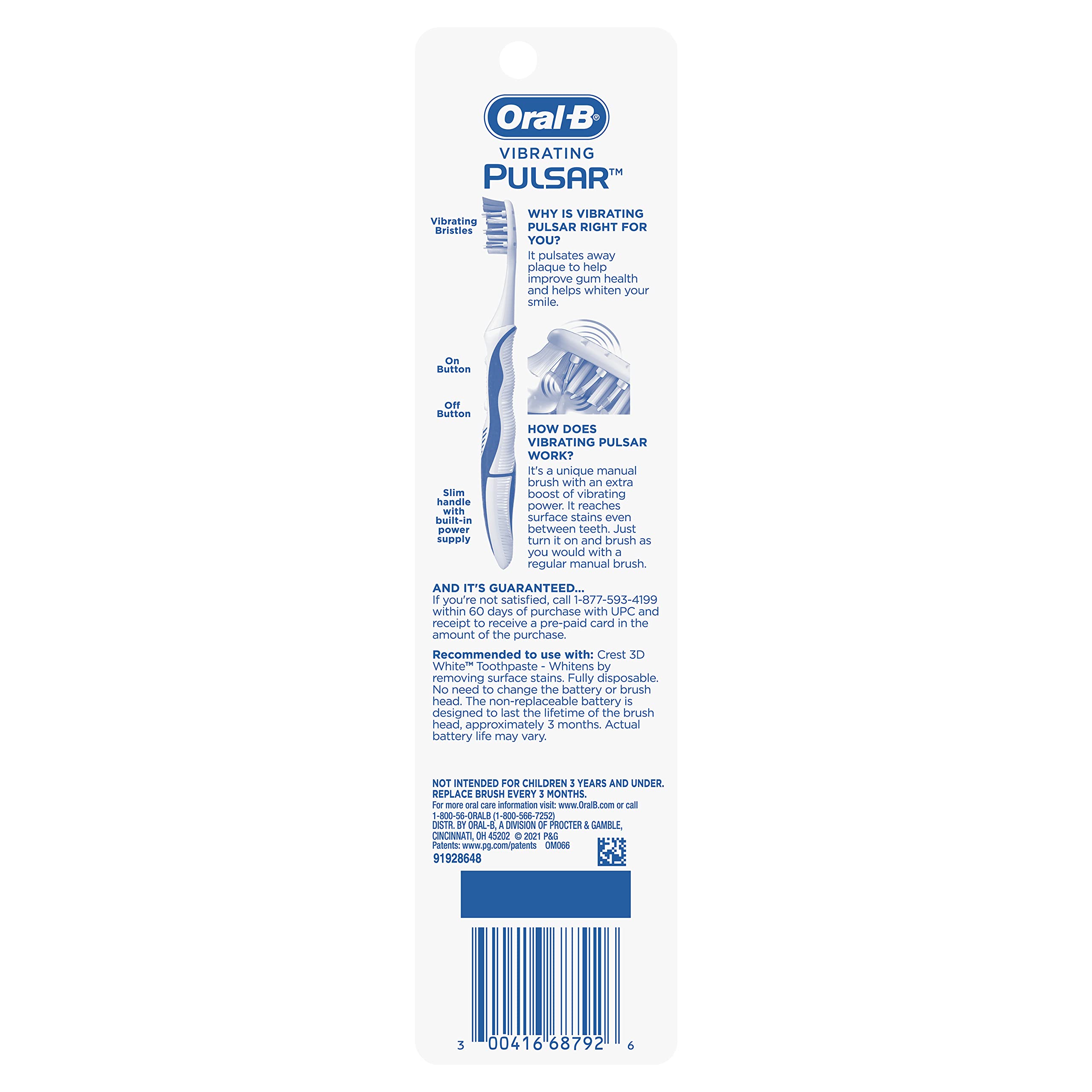 Oral-B Pulsar 3D White Advanced Vivid Soft Toothbrush Twin Pack (Color may vary)