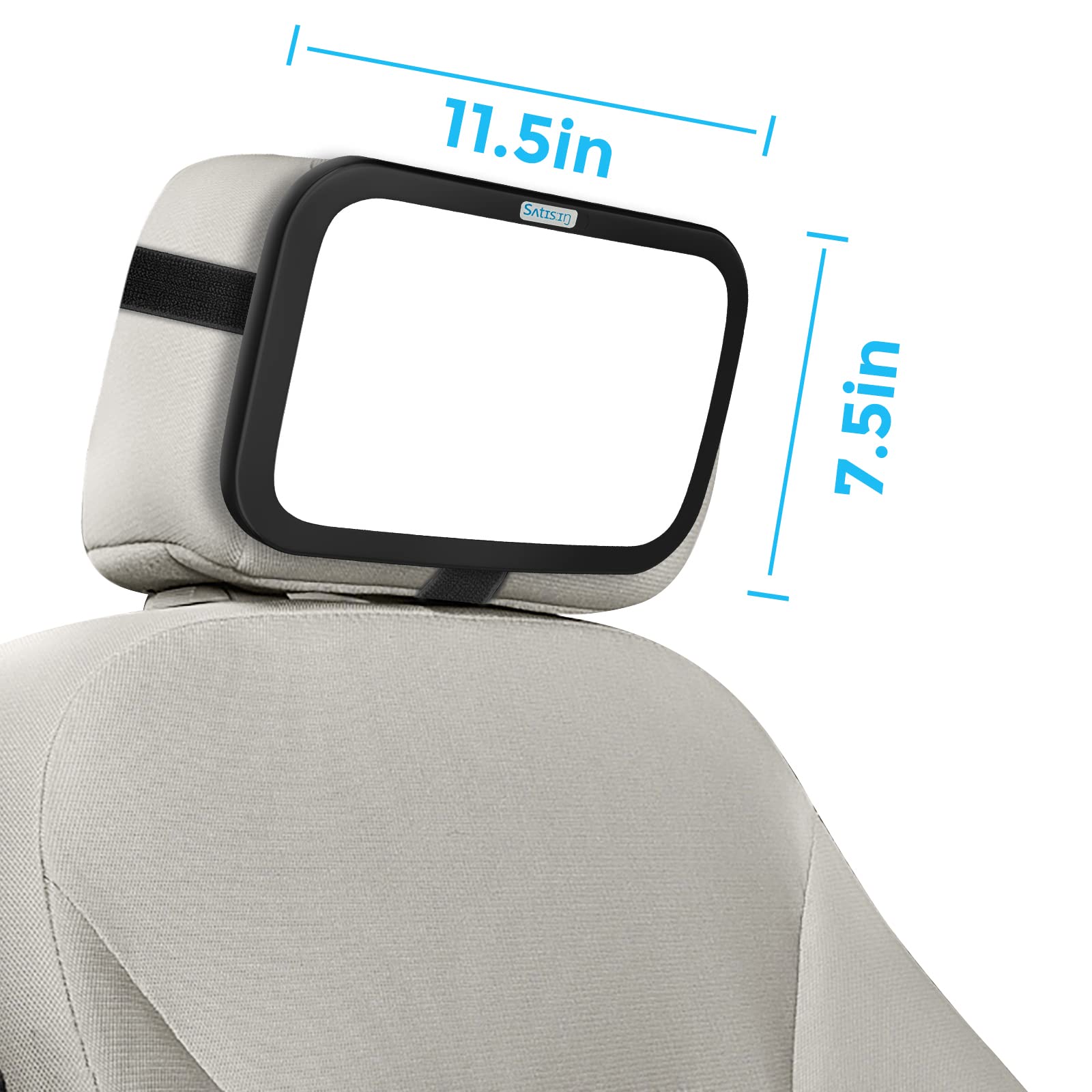 Baby Car Mirror, Satis:In Safety Car Seat Mirror for Rear Facing Infant with Wide Crystal Clear View, Shatterproof, Fully Assembled, Crash Tested and Certified for Safety