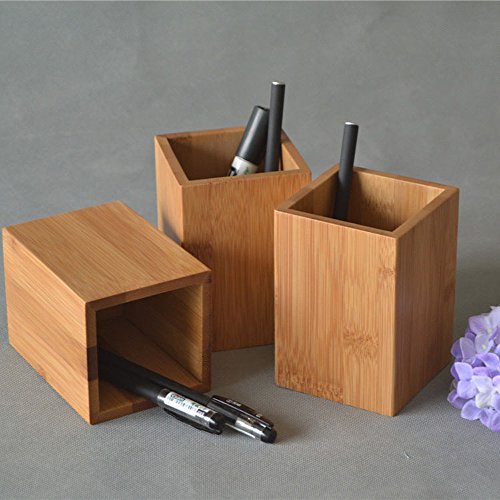 YOSCO Bamboo Wood Desk Pen Pencil Holder Stand Multi Purpose Use Pencil Cup Pot Desk Organizer