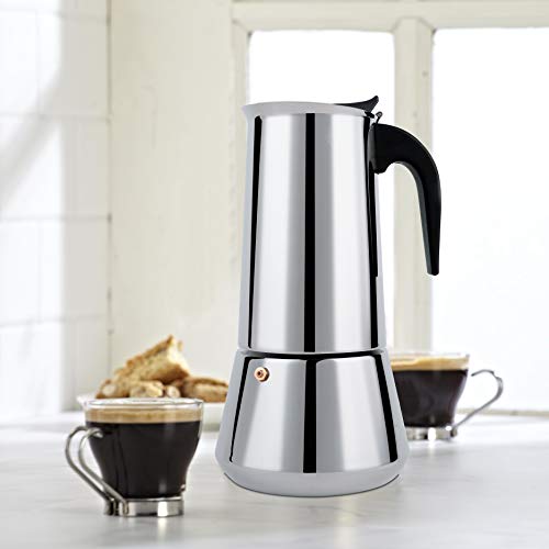 FCUS Stovetop Espresso Maker, 12cup/600ml Greca Coffee Maker Moka Pot, Stainless Steel Italian Classic Espresso Moka Pot, Induction Compatible