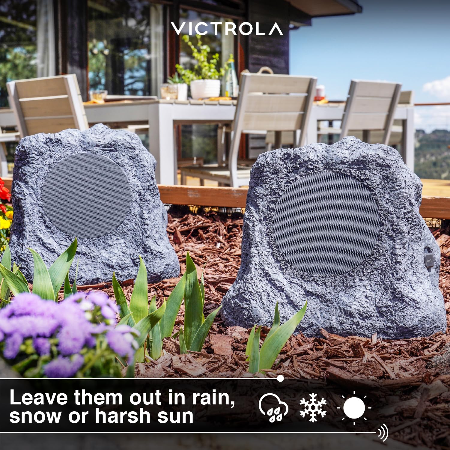 it.innovative technology Outdoor Rock Speaker Pair - Wireless Bluetooth , for Garden, Patio, Waterproof, Built for all Seasons & Solar Powered with Rechargeable Battery, Music Streaming - Charcoal