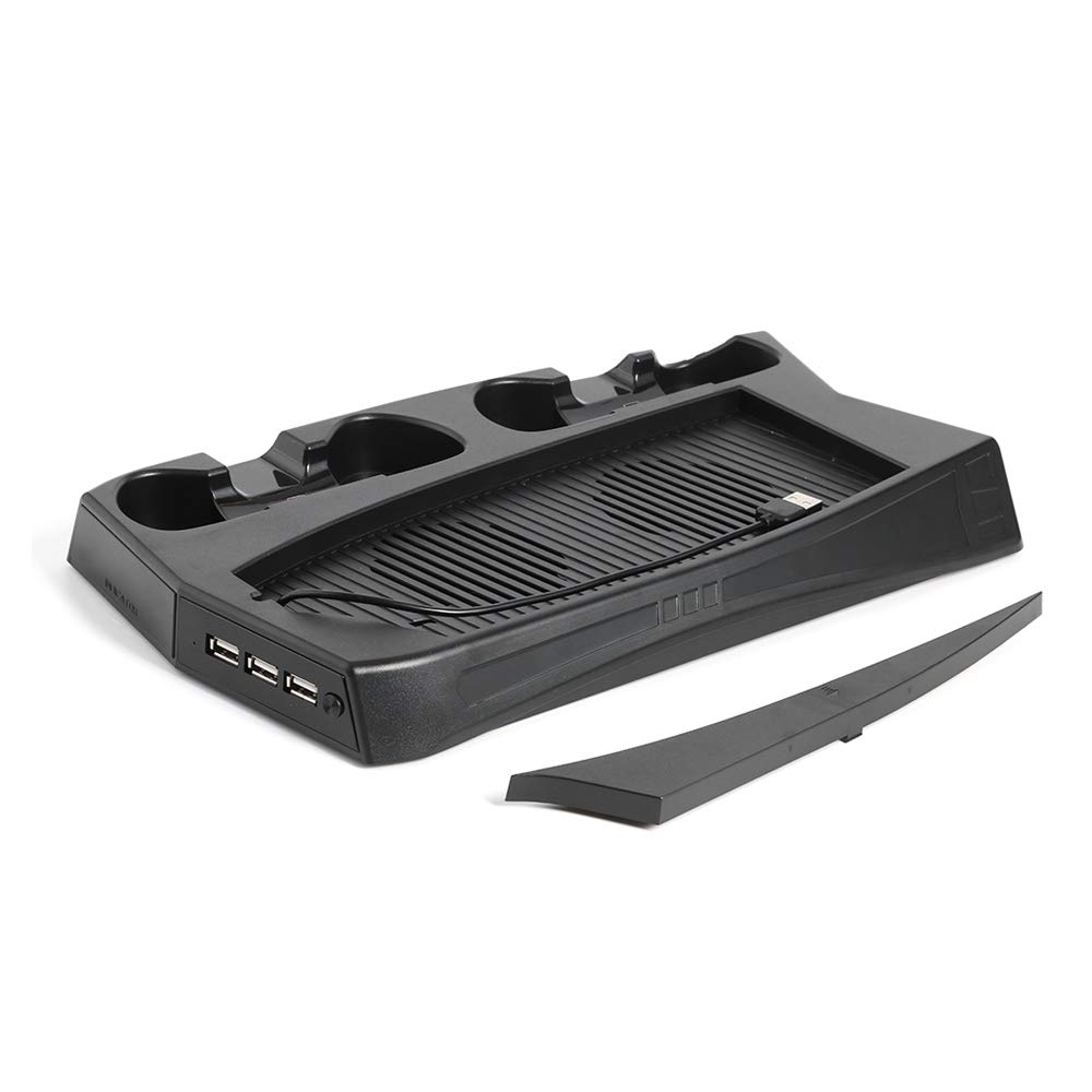 LULU MART PS5 Console with Dualsense Charging Station Cooling Fan Vertical Stand, Retractable Video Game Disc Storage for PS5 All in 1 Console Playstation 5 Console