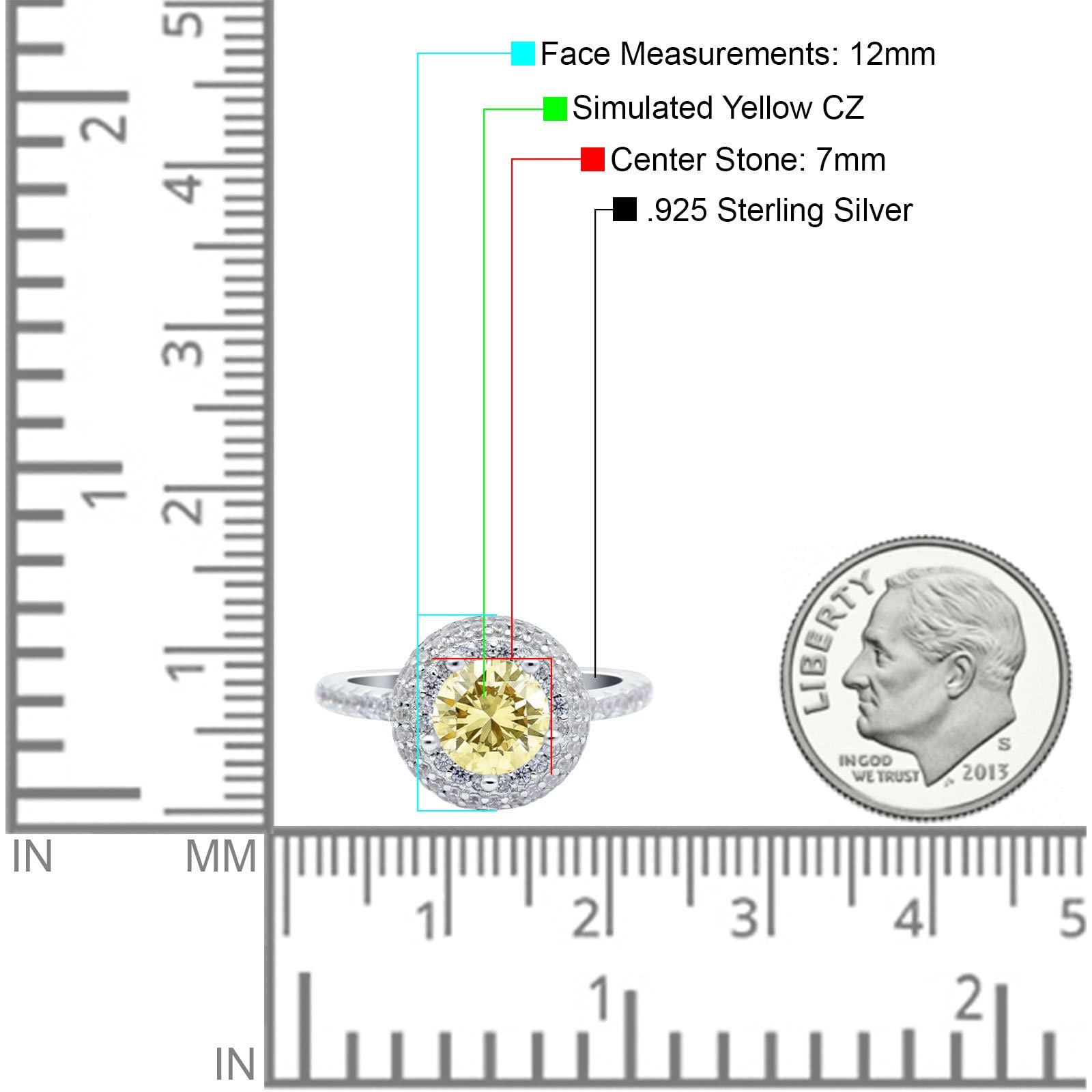 Blue Apple Co. Simulated Yellow CZ Size-8 Halo Art Deco Wedding Engagement Bridal Ring Round CZ 925 Sterling Silver