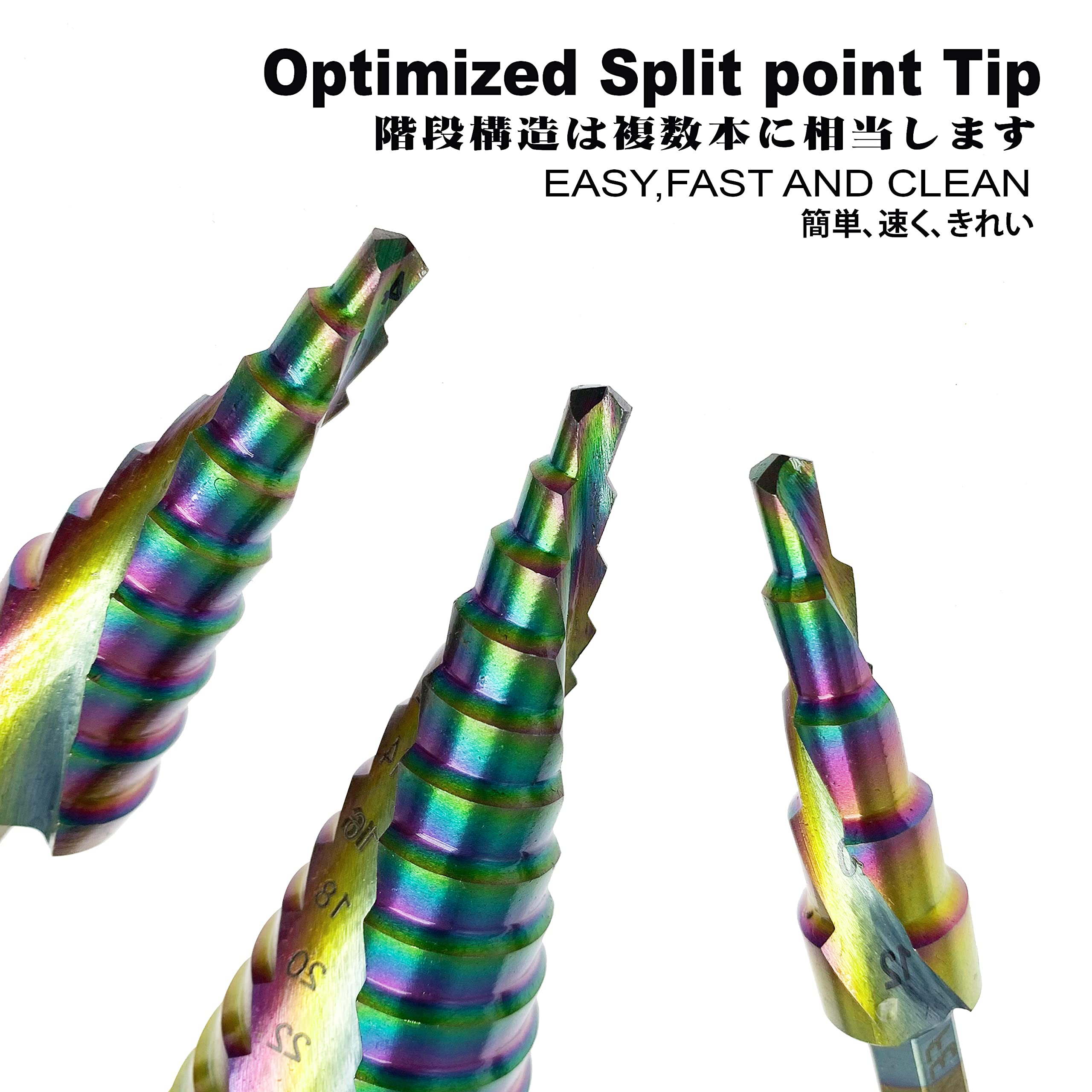 FEWELL M35 Titanium Step Drill Bits 3 Pieces,Spiral Flute Step Bit(4mm—12/20/32mm),Hex Shank Unibit for Metal, Wood, Stainless Steel, Plastic(29 Size)