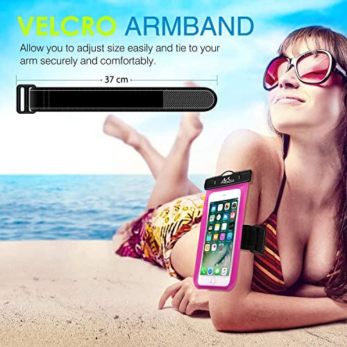 MoKo Waterproof Phone Pouch Holder 2Pack, Underwater Cellphone Case Dry Bag with Lanyard Armband Compatible with iPhone 14 13 12 11 Pro Max X/Xr/Xs/SE 3, Samsung S21/S10, Black+Magenta