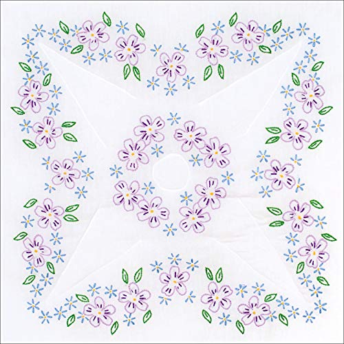 Jack Dempsey Needle Art Lavender Flowers Quilt Blocks, white