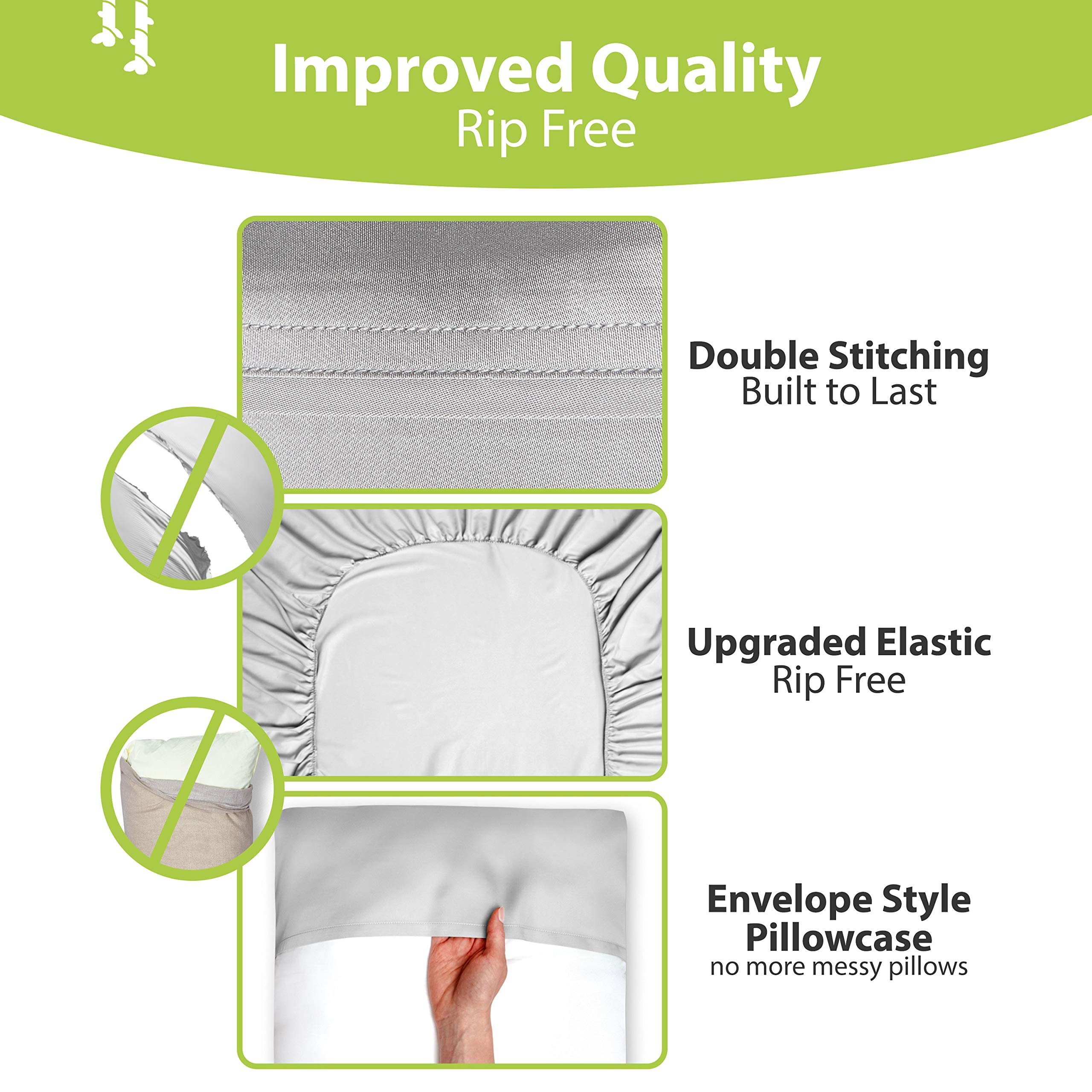 BAMPURE Luxury Series Queen Sheet Set - 100% Pure Viscose derived from Bamboo Sheets Queen Size - Super Soft Queen Cooling Sheets for Hot Sleepers - Up to 16ββ Deep Pocket Queen Sheets (L Grey)