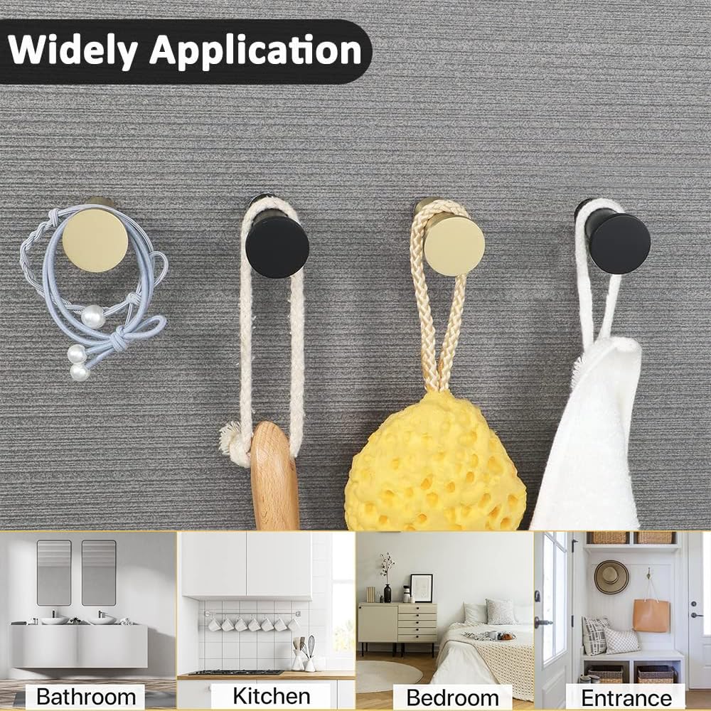 SAYAYO Modern Black Coat Hooks Wall Mounted, Towel Hooks for Bathrooms Robe Hooks, Heavy Duty Wall Hooks for Hanging, SUS 304 Stainless Steel 4 Packs