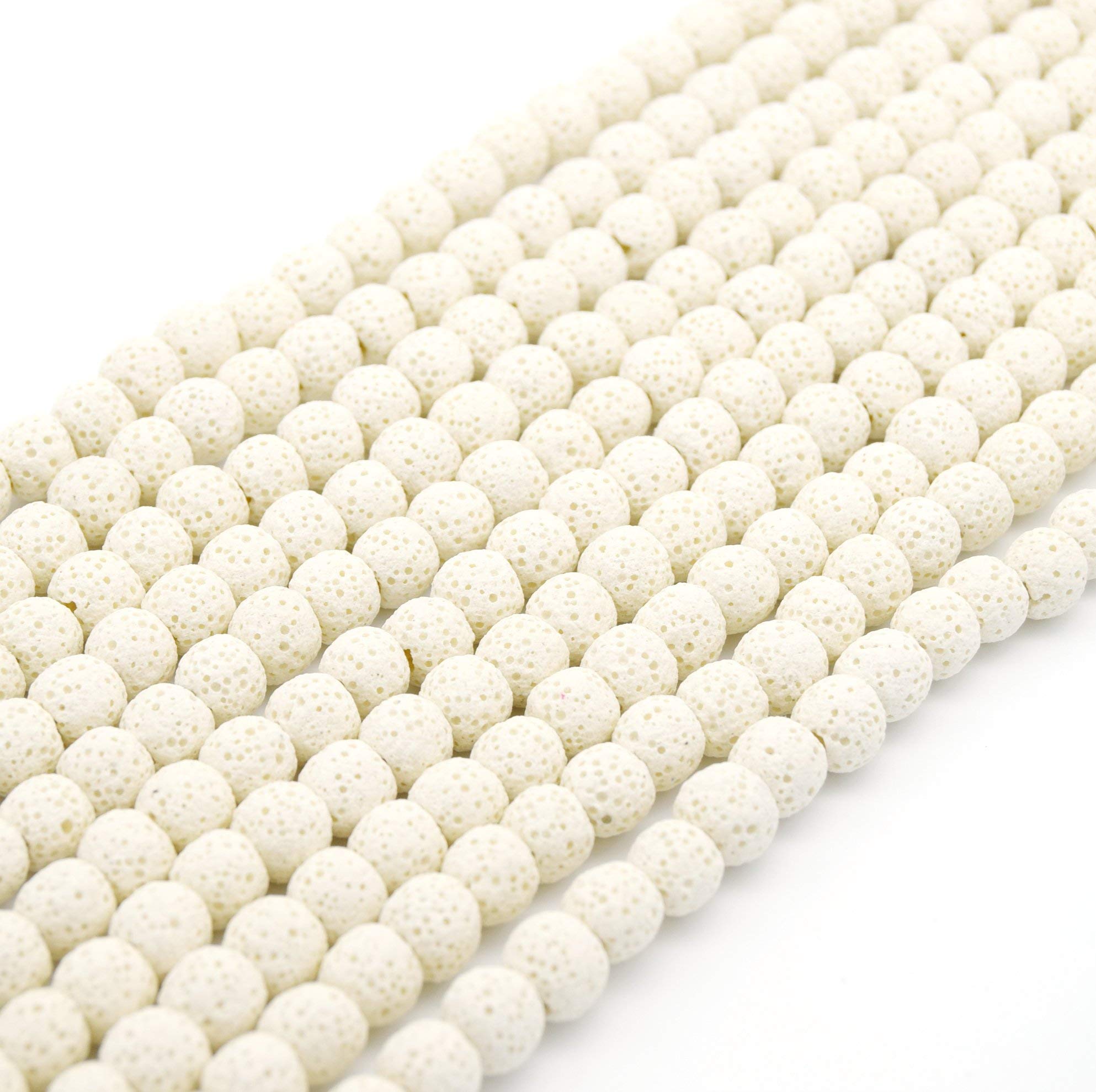 Beadlanta | White Round 8mm Lava Beads for Jewelry Making | Semi Precious Stone Beads | Dragon Stone | Gemstone Beads for Jewelry Making | Natural Stone Beads for Bracelets and Bracelet Making