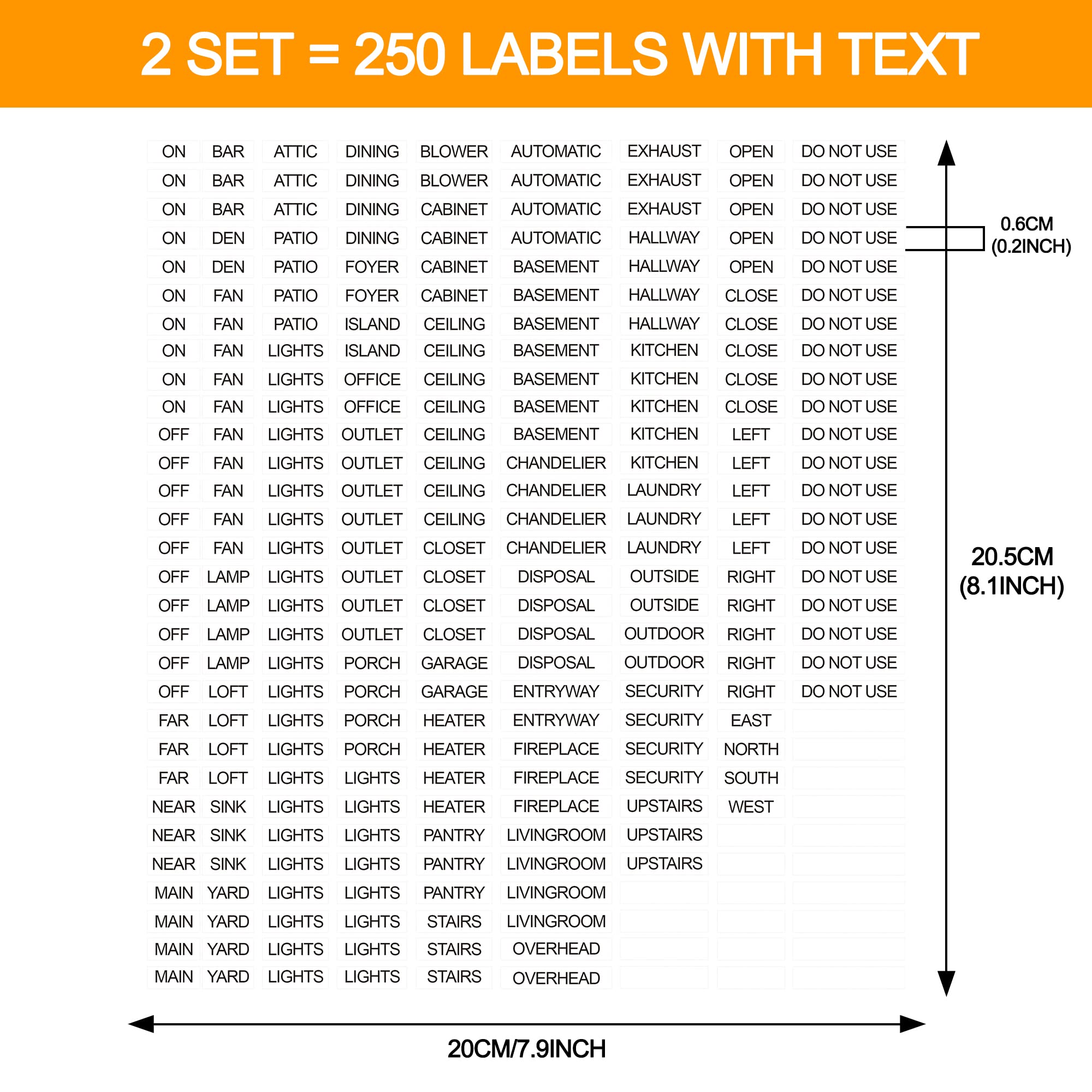 TOMALL 500Pcs Light Switch Labels Stickers with Text Transparent Household Light Fan Heater Bathroom Kitchen Garage DO NOT USE for New Home Office Hotel Public Places