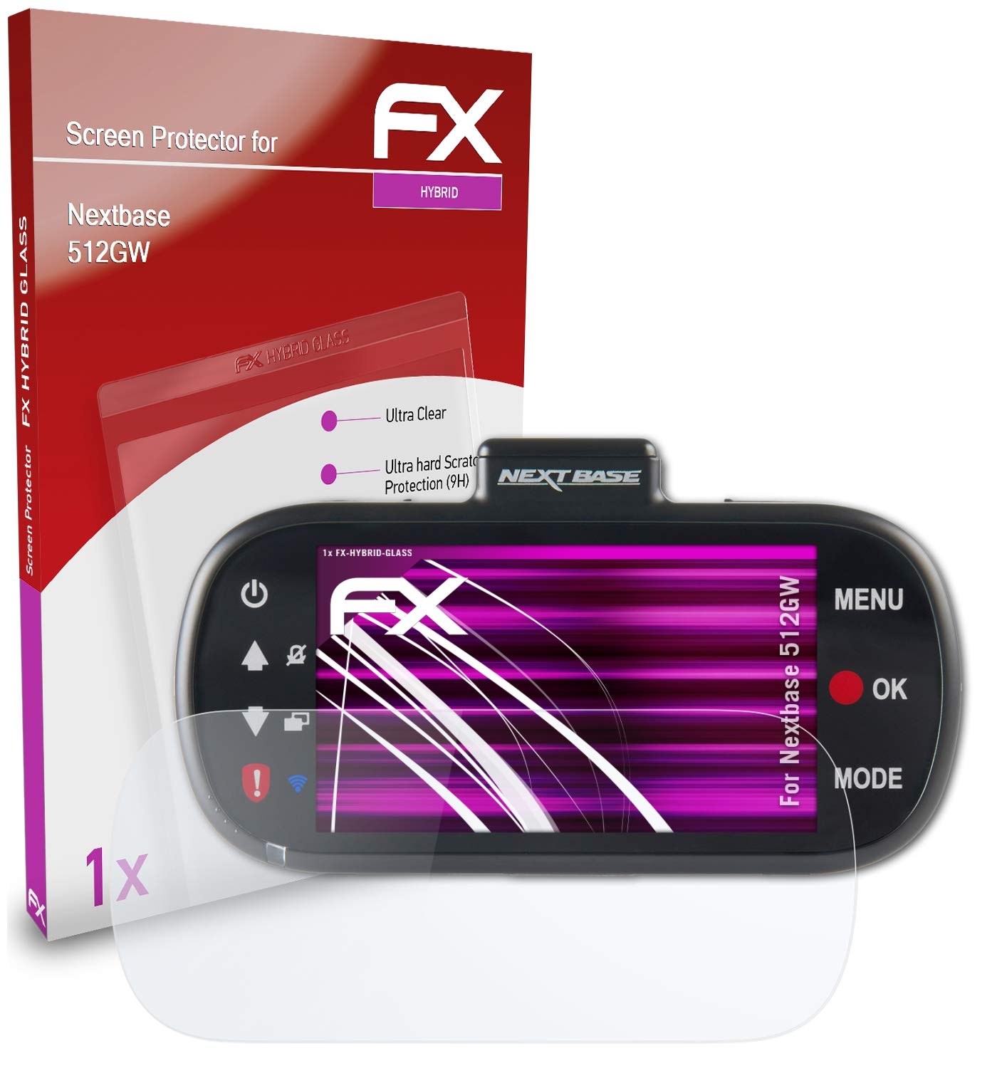 atFoliX Plastic Glass Protective Film compatible with Nextbase 512GW Glass Protector, 9H Hybrid-Glass FX Glass Screen Protector of plastic
