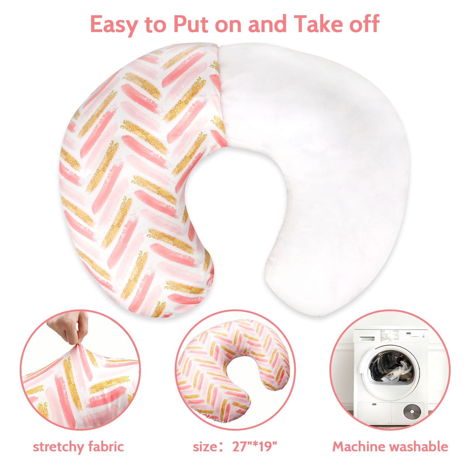 Baby Car Seat Cover & Nursing Pillow Cover, Multiuse Nursing Breastfeeding Covers for Baby Girl, Pink Stripes