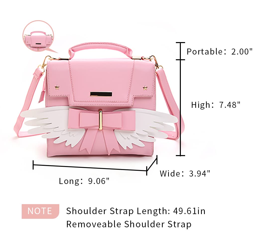 JHVYF Women's Cute Wings Bow Top Handle Cross Body Shoulder Bags Girls Kawaii Handbag Pink 354343