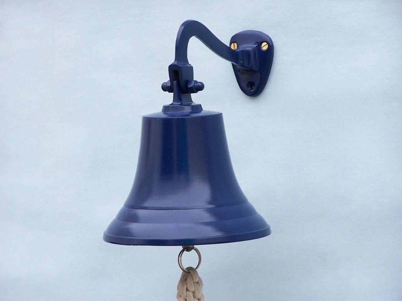 Hampton Nautical 3xglass-101 Solid Brass Hanging Ship's Bell 9"-Blue Powder Coated Nautical Home Decoration, 9 inch
