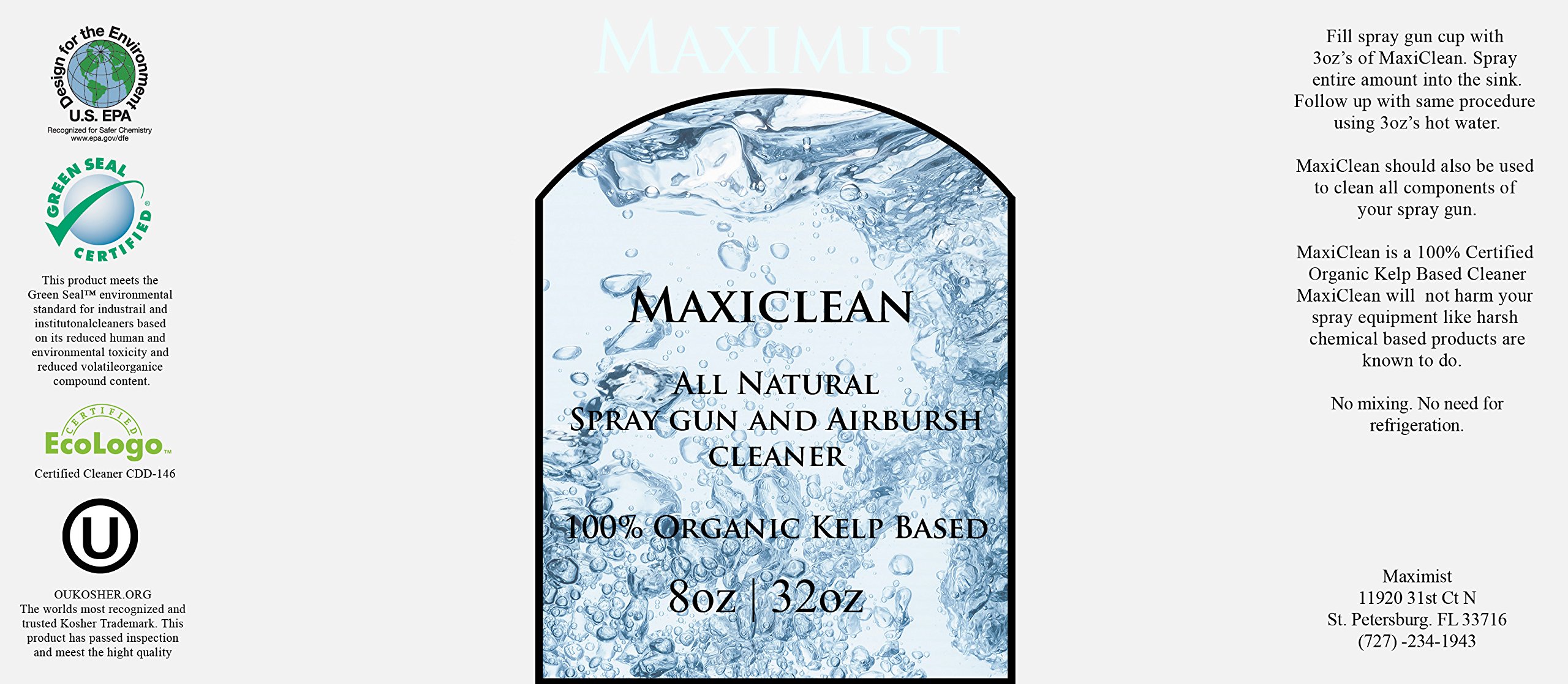 MaxiMist MaxiClean Organic, Natural Airbrush Spray Tanning Spray Gun Cleaner 32 oz - (use for spray tan equipment)